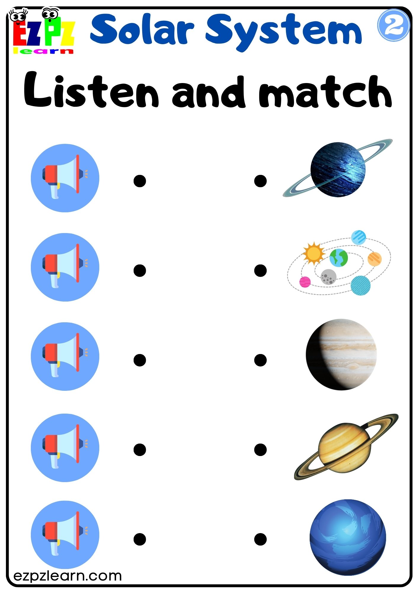 Solar System Vocabulary Interactive Worksheet Listen and Match the Correct Images Activity for ...